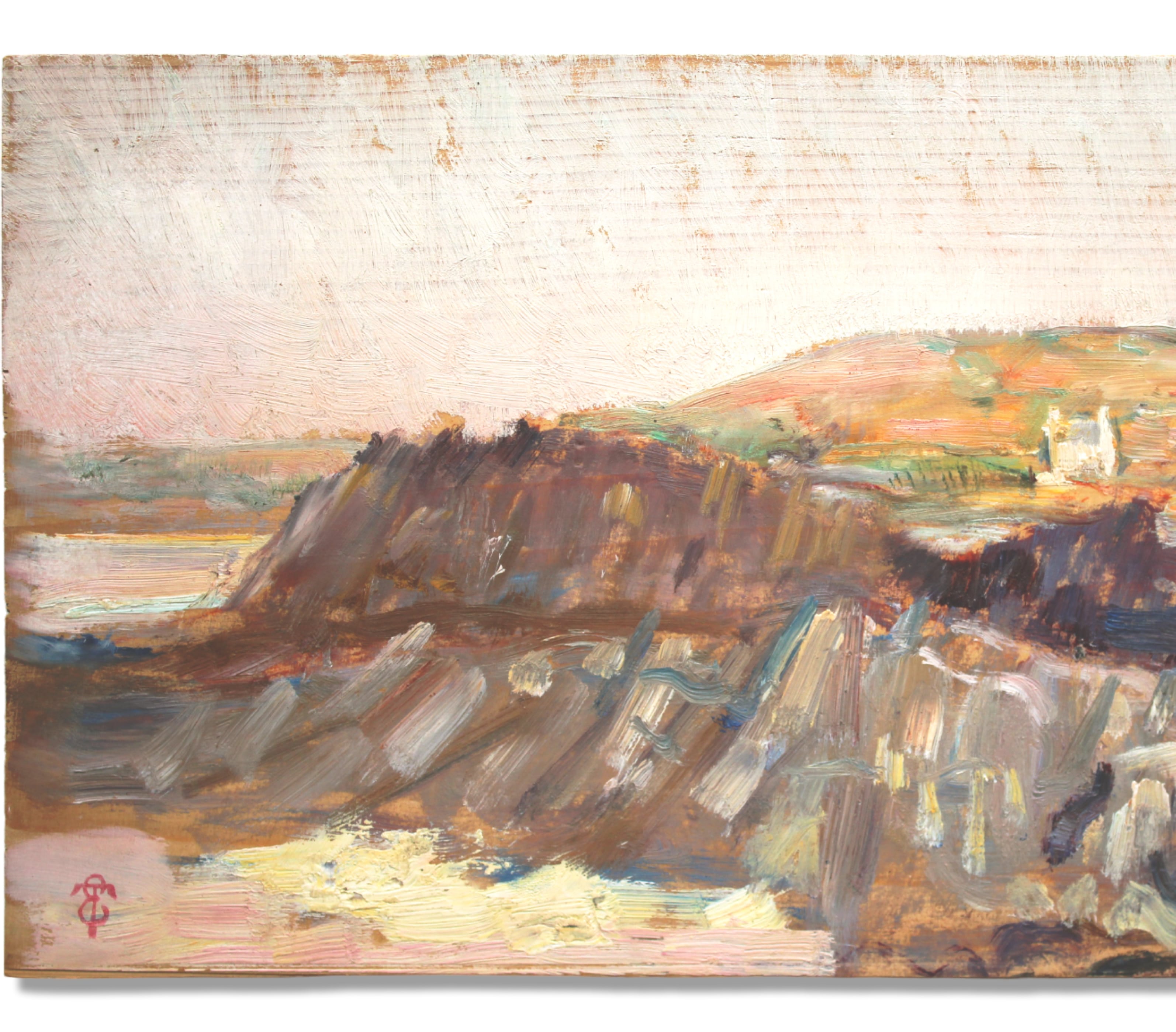 Emile Tremblay Antique Oil Painting Normandy Coast Landscape Maison Côtière